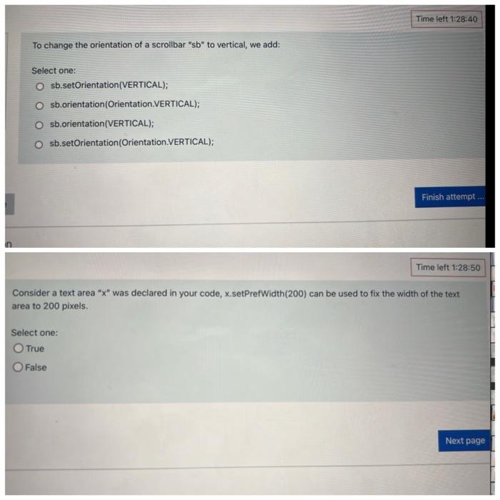 Solved To change the orientation of a scrollbar "sb" to | Chegg.com