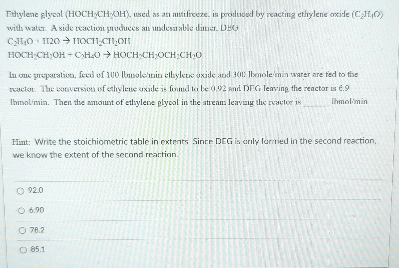 Solved Ethylene glycol (HOCH2CH2OH), used as an antifreeze, | Chegg.com