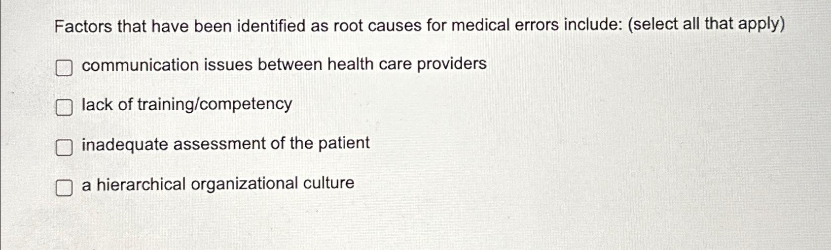 Solved Factors that have been identified as root causes for | Chegg.com