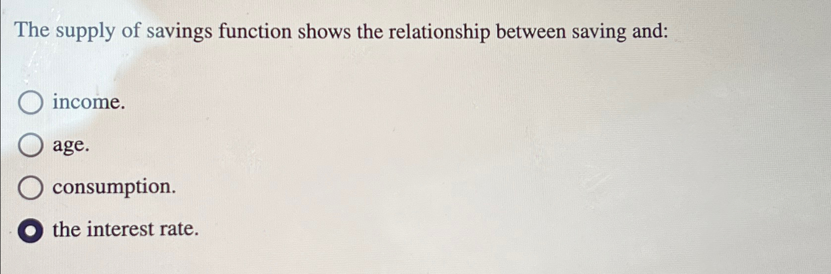 Solved The supply of savings function shows the relationship | Chegg.com
