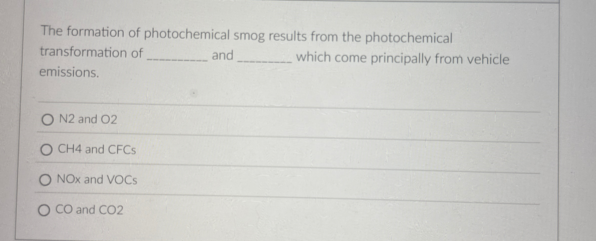 The formation of photochemical smog results from the | Chegg.com