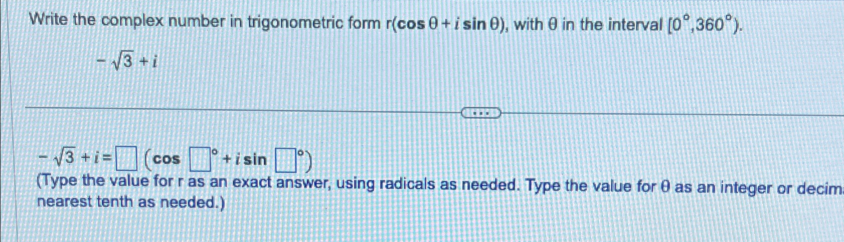 Write the complex number in trigonometric form | Chegg.com