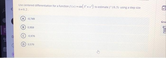 Use centered differentiation for a function | Chegg.com