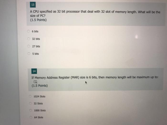 Solved 13 A CPU specified as 32 bit processor that deal with | Chegg.com