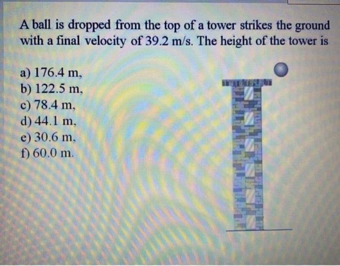 Solved A ball is dropped from the top of a tower strikes the | Chegg.com