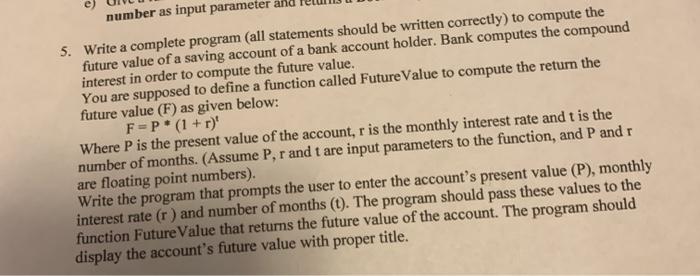 Solved number as input parameter 5. Write a complete program | Chegg.com