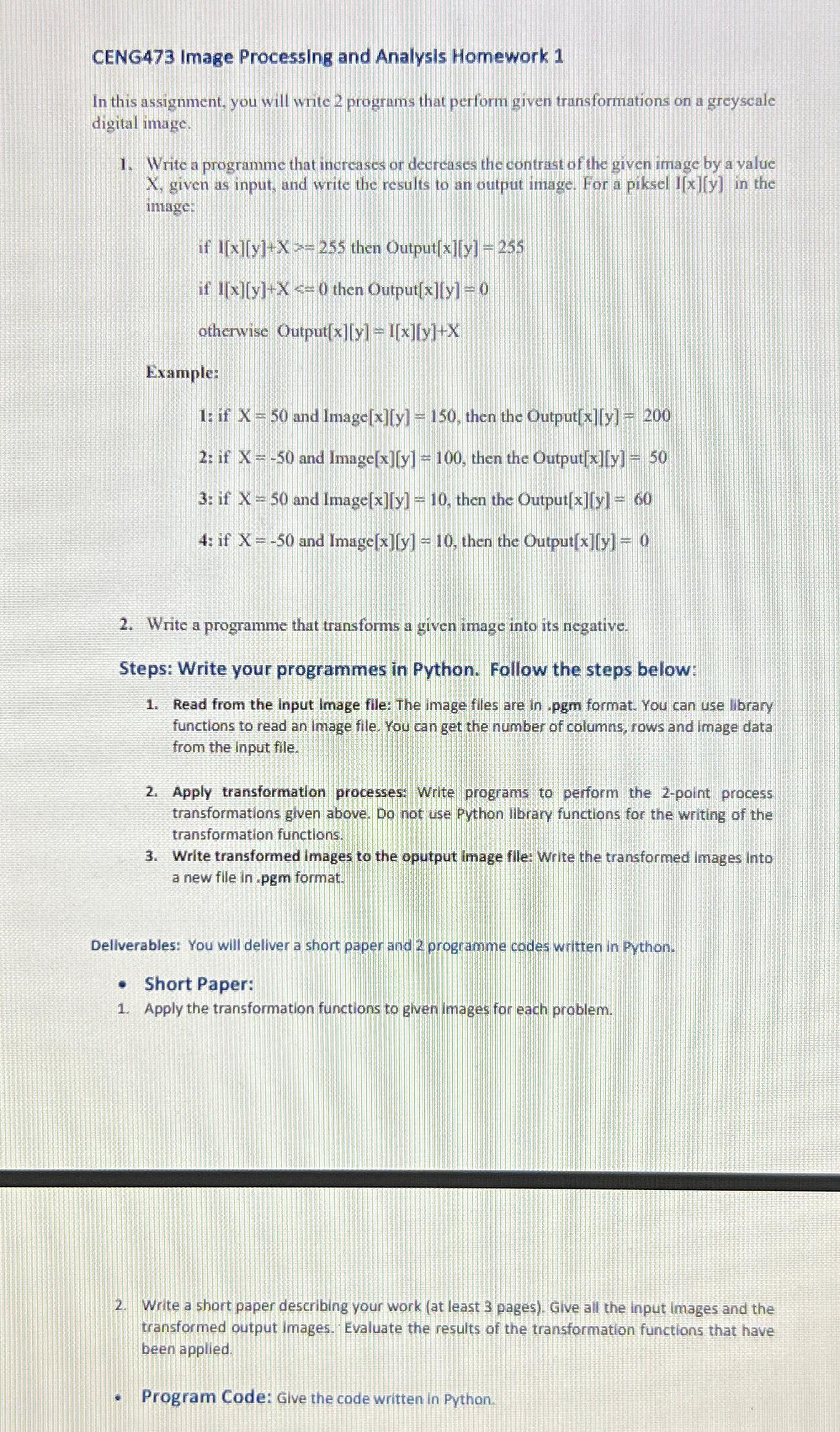 Solved CENG473 ﻿Image Processing and Analysis Homework 1In | Chegg.com