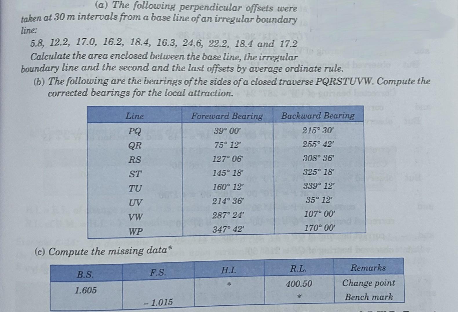 Solved (a) The following perpendicular offsets were taken at | Chegg.com