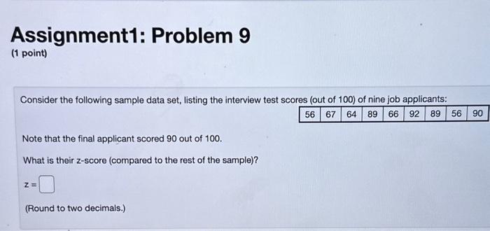 Solved Assignment1: Problem 9 (1 point) Consider the | Chegg.com