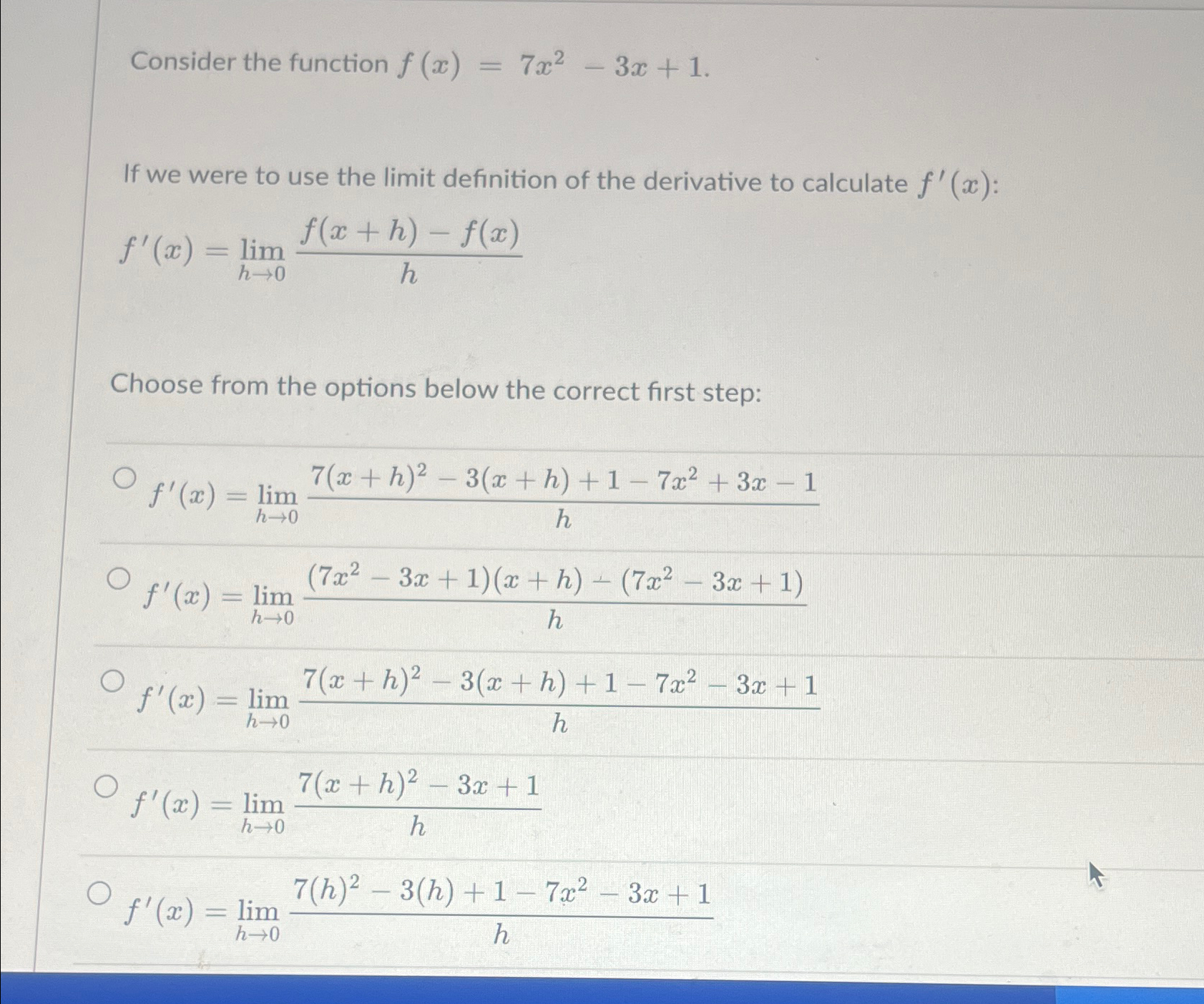 Solved Consider the function f(x)=7x2-3x+1.If we were to use | Chegg.com