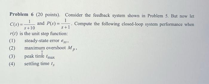 Problem 6 (20 points). Consider the feedback system | Chegg.com