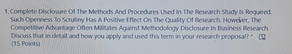 Solved 1. Complete Disclosure Of The Methods And Procedures | Chegg.com