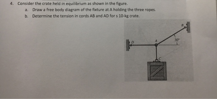 Solved 4. Consider the crate held in equilibrium as shown in | Chegg.com