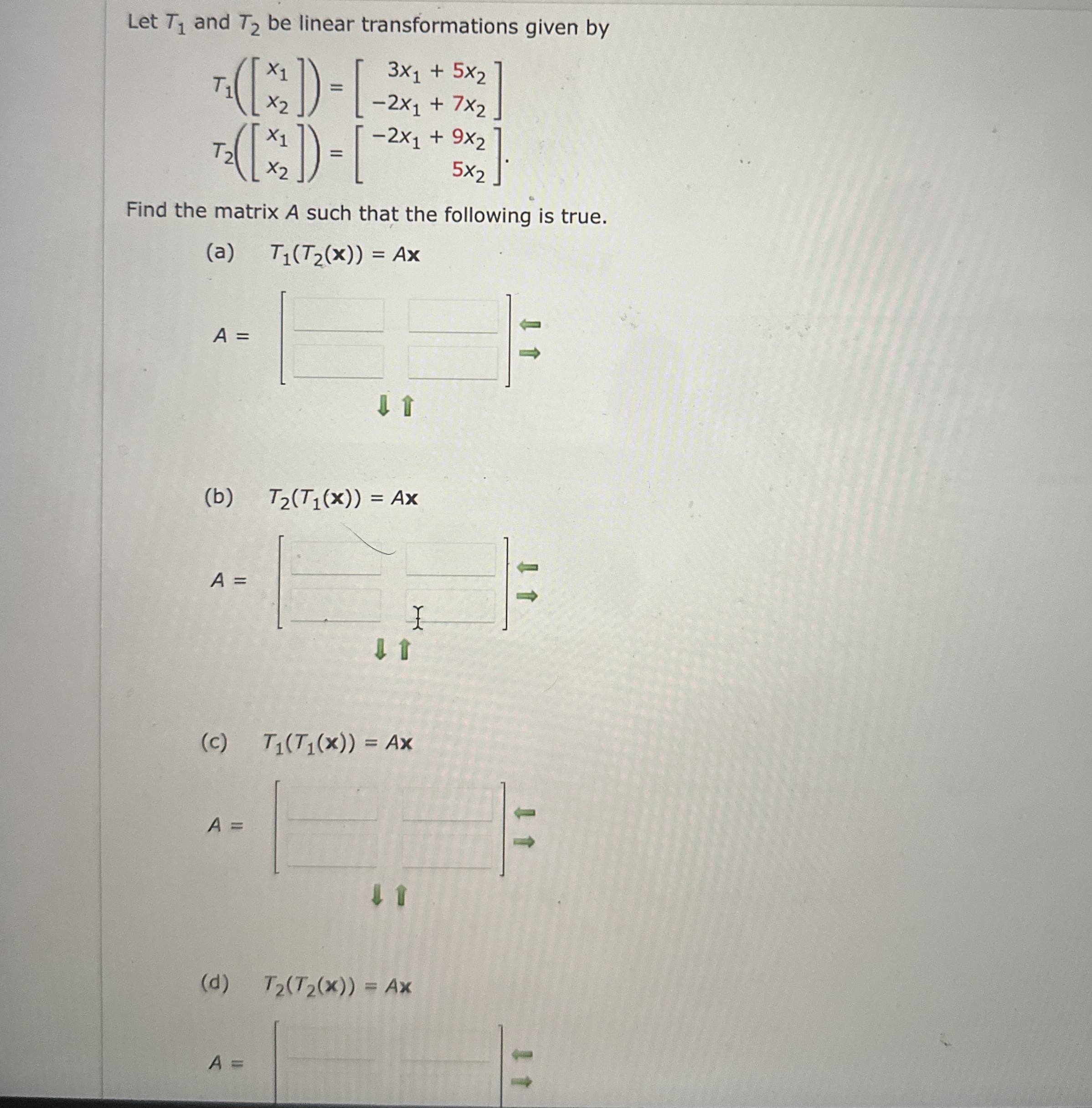 Solved Let T1 ﻿and T2 ﻿be linear transformations given | Chegg.com