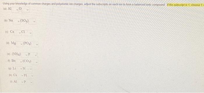 Solved Using your knowhedge of common charges and polyatomic | Chegg.com