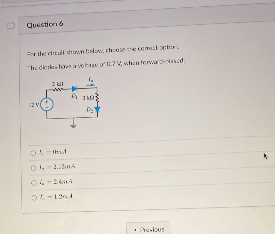 Solved Question 6For the circuit shown below, choose the | Chegg.com