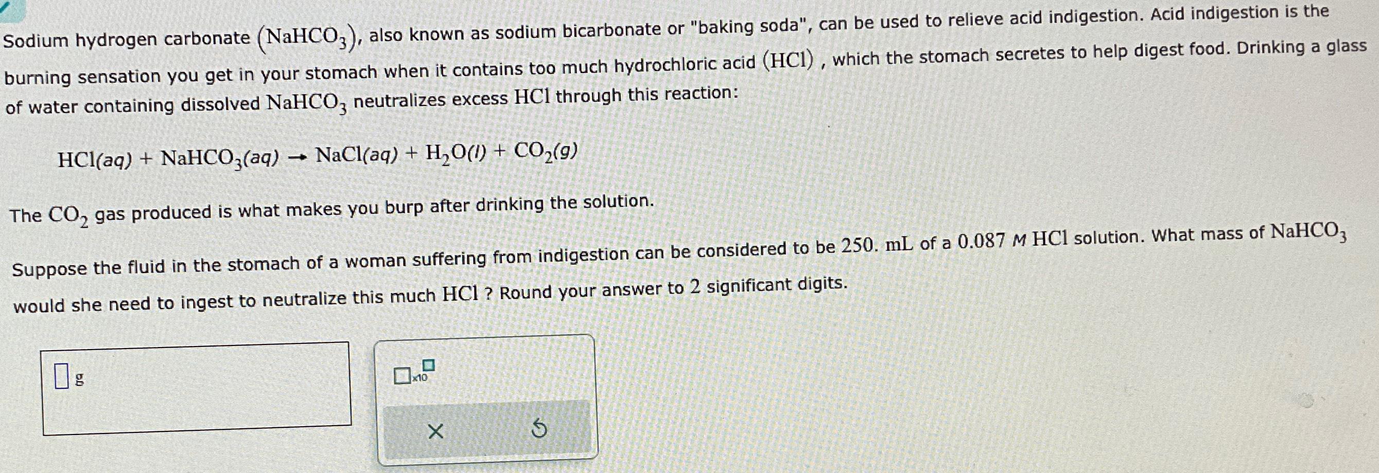 Solved Sodium hydrogen carbonate (NaHCO3), ﻿also known as | Chegg.com