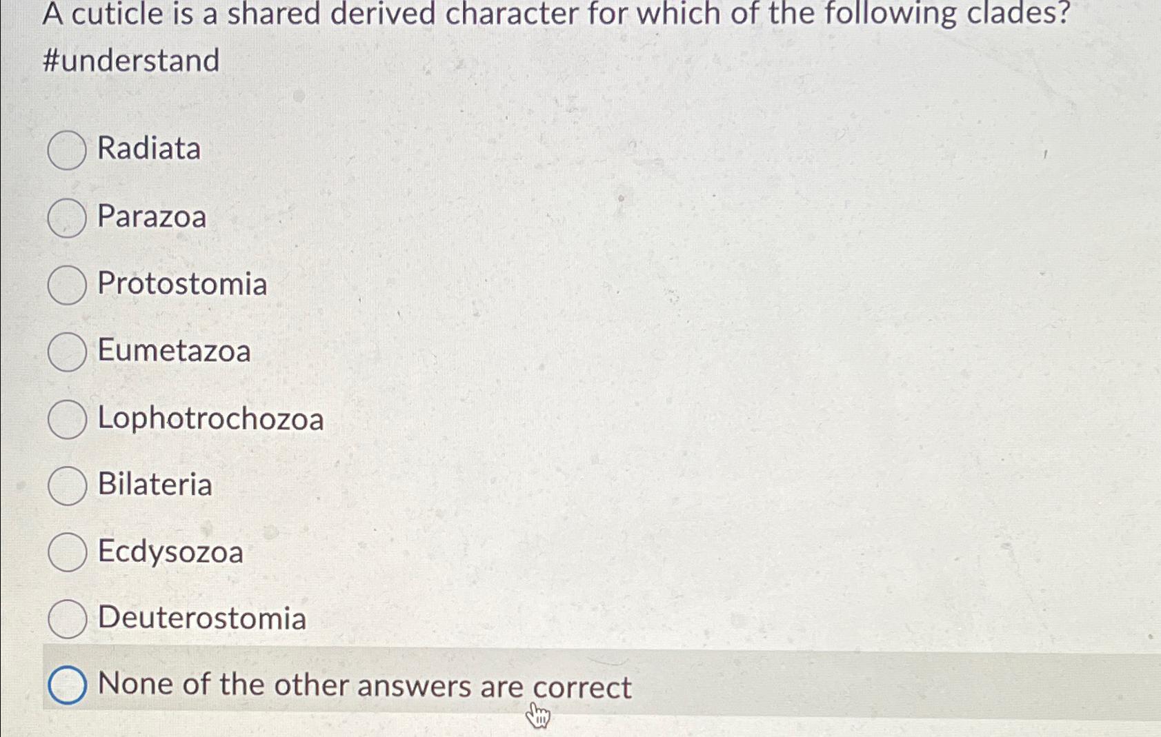Solved A cuticle is a shared derived character for which of | Chegg.com