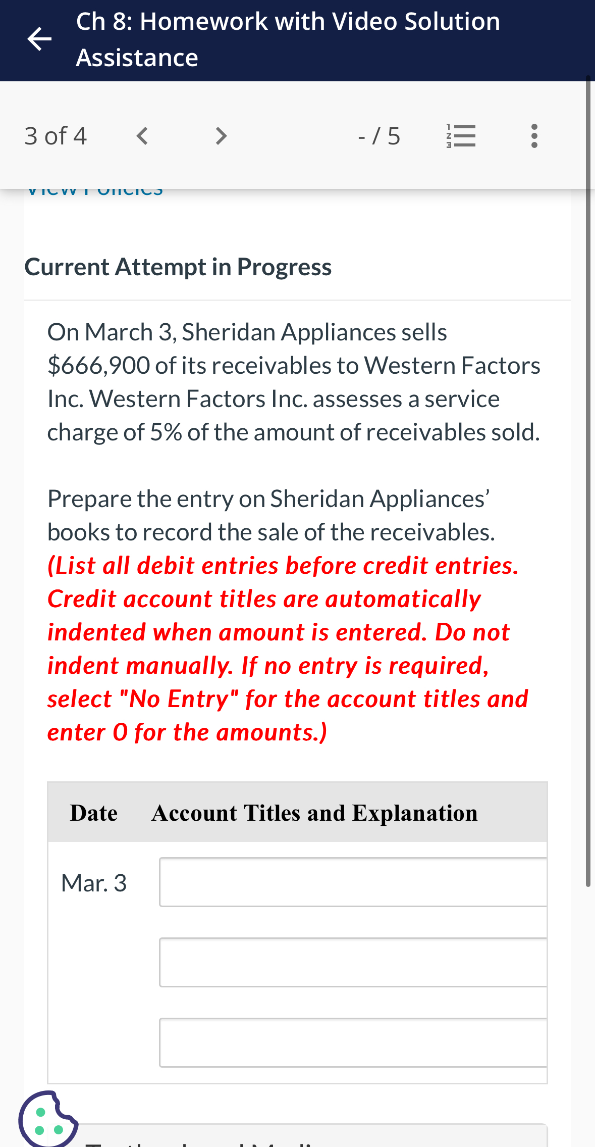 Solved Ch 8: Homework with Video Solution Assistance3 ﻿of | Chegg.com