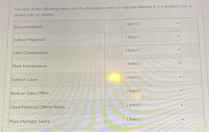 Solved For each of the following items, use the dropdown | Chegg.com