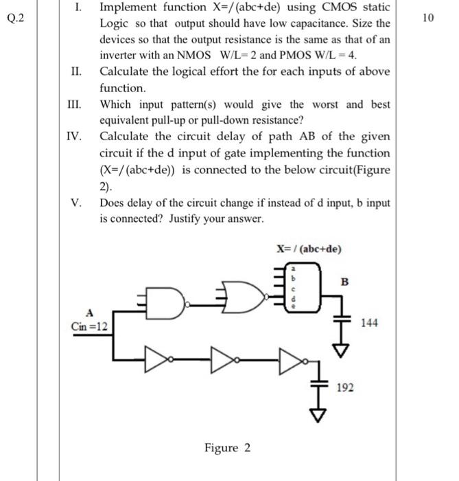 Q.2 10 Implement function X=/(abc+de) using CMOS | Chegg.com