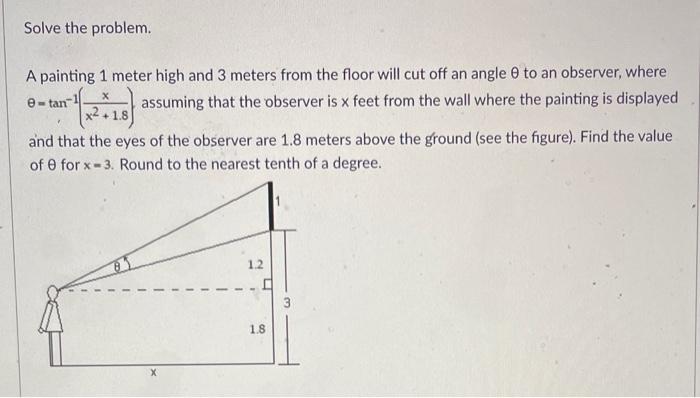 Solved A painting 1 meter high and 3 meters from the floor | Chegg.com