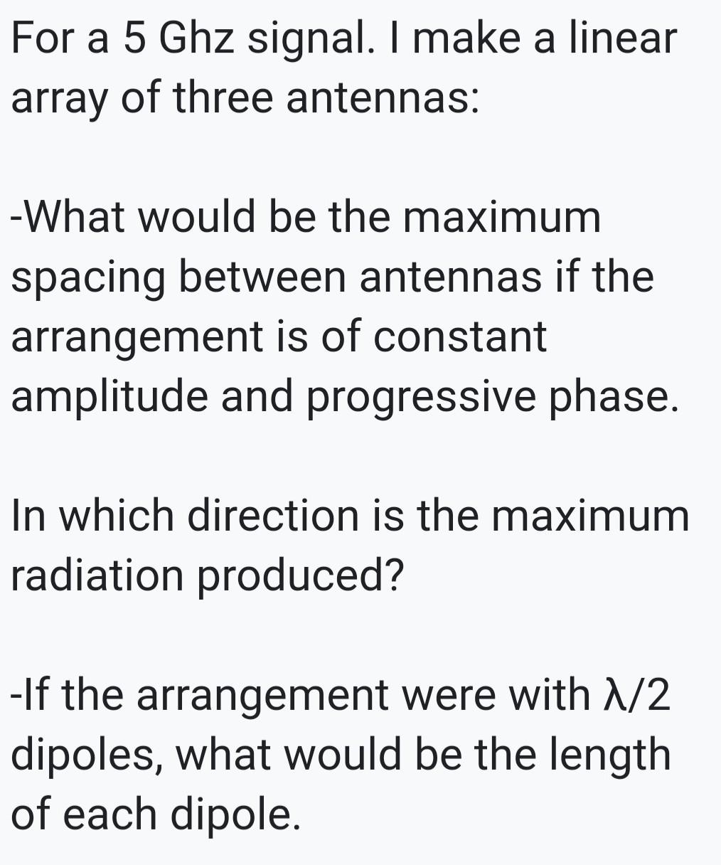 Solved For a 5 Ghz signal. I make a linear array of three | Chegg.com