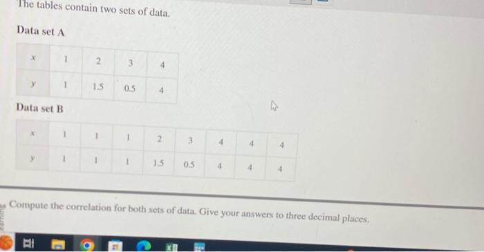 Solved The tables contain two sets of data. Data set A Data | Chegg.com