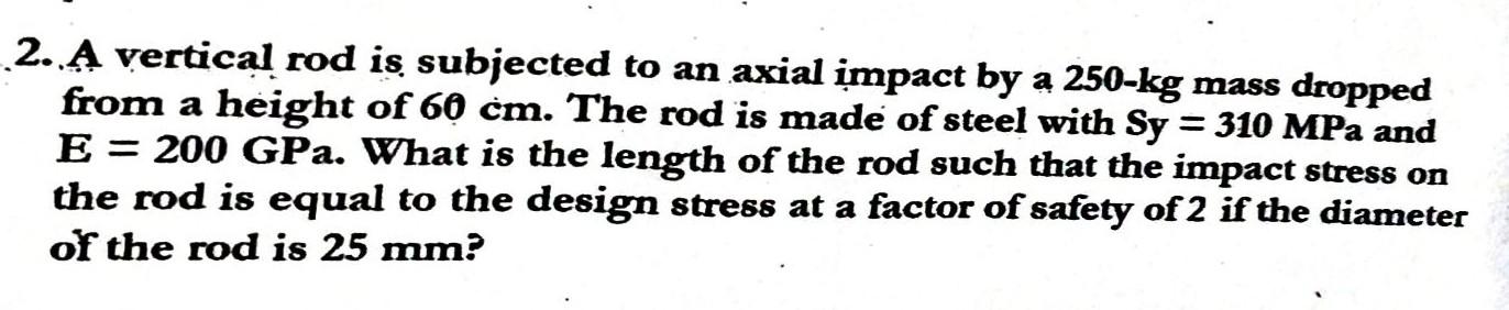 Solved 2. A vertical rod is subjected to an axial impact by | Chegg.com