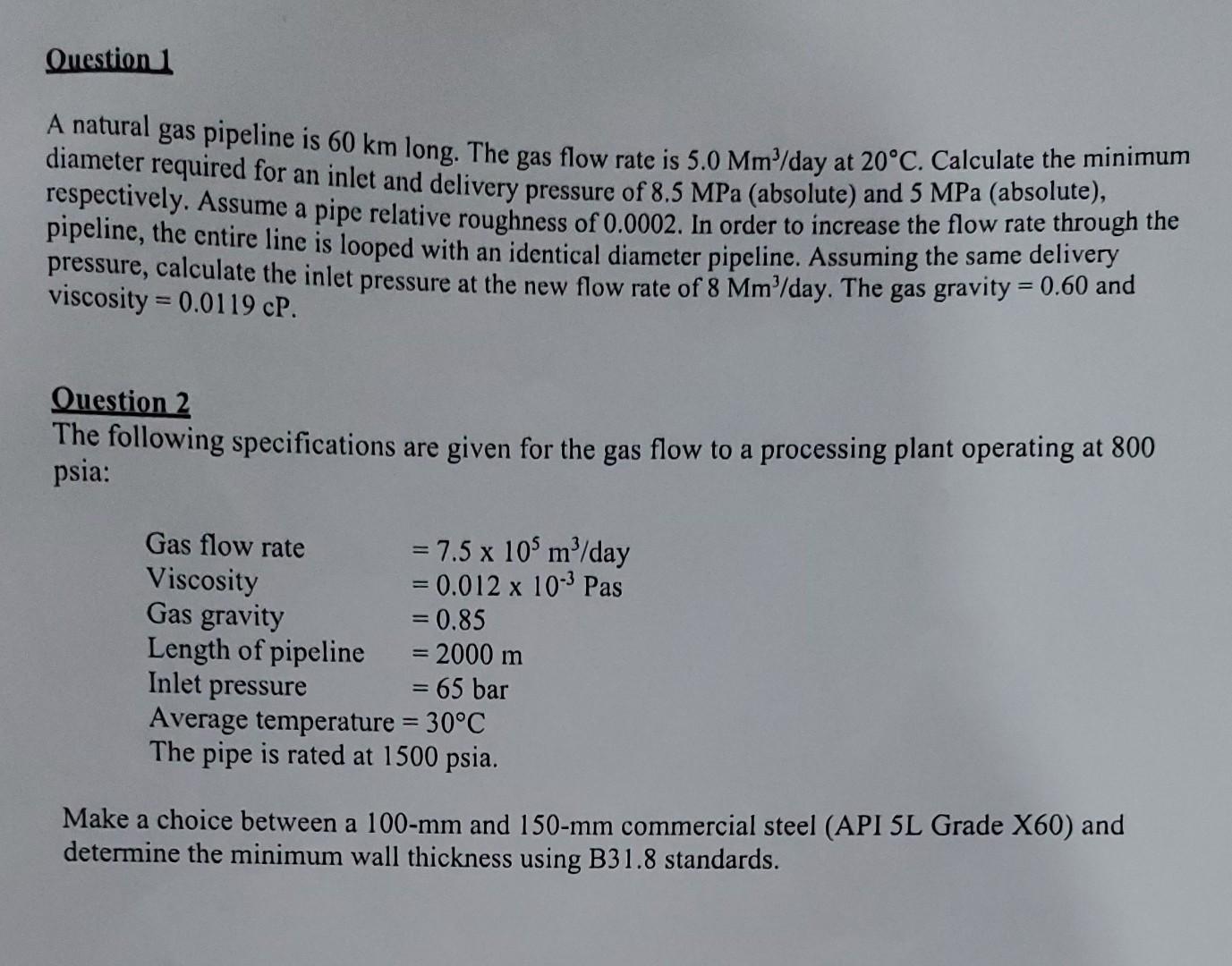 Natural Gas Pipeline Specifications