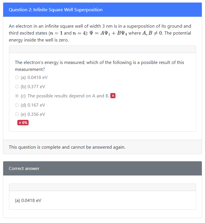 Solved The Correct Answer is .0418 ﻿ eVQuestion 2: Infinite | Chegg.com