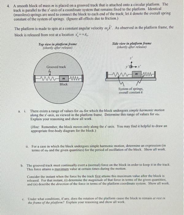 Solved 4. A smooth block of mass m is placed on a grooved | Chegg.com