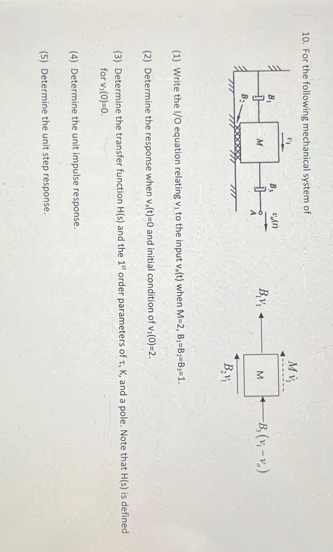Solved For the following mechanical system of(1) ﻿Write the | Chegg.com