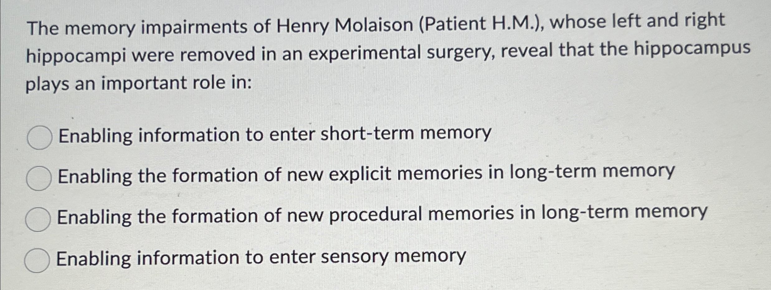 Solved The memory impairments of Henry Molaison (Patient | Chegg.com