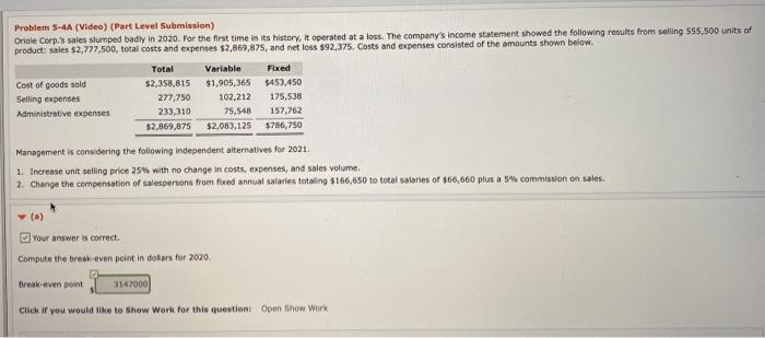 Solved Problem 5-4A (Video) (Part Level Submission) Oriole | Chegg.com