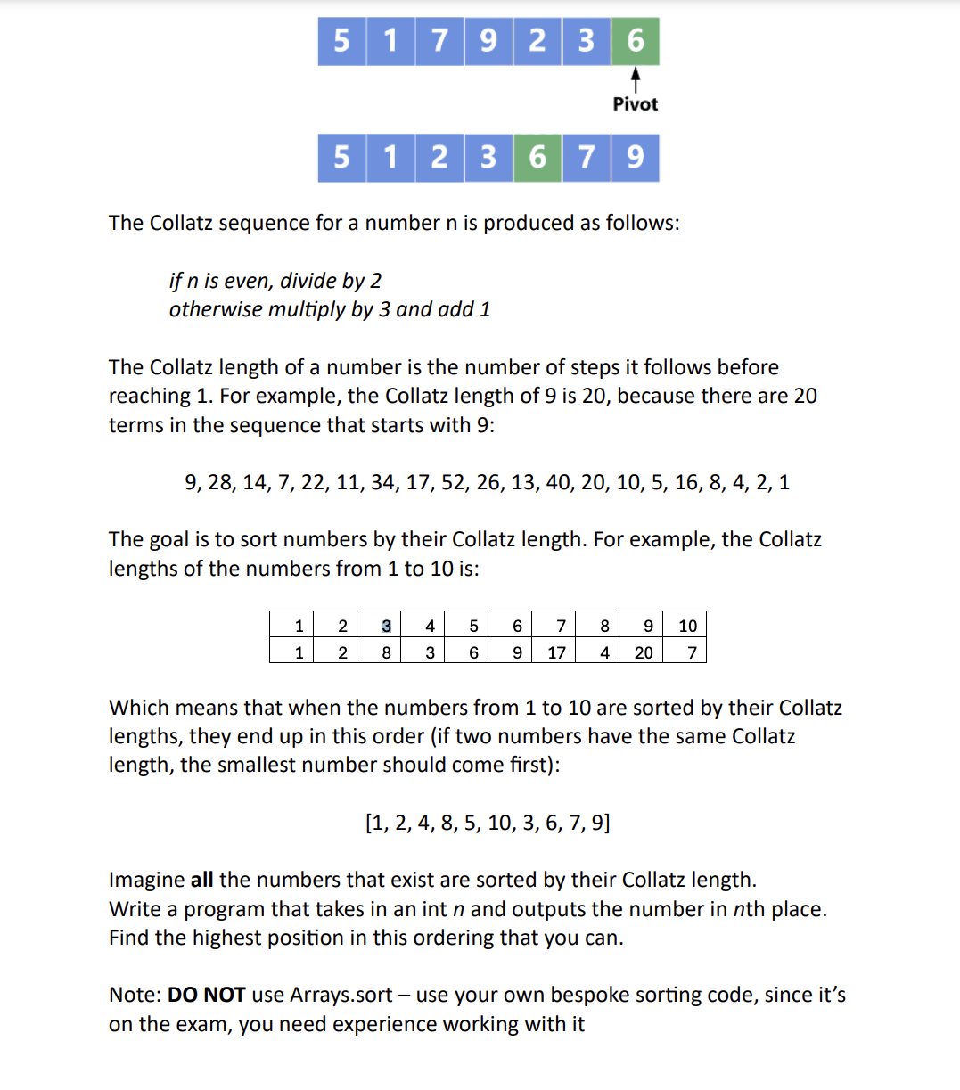 Solved Java He Collatz Sequence For A Number N is Produced