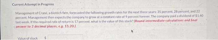 Solved Management of Crane, a biotech firm, forecasted the | Chegg.com