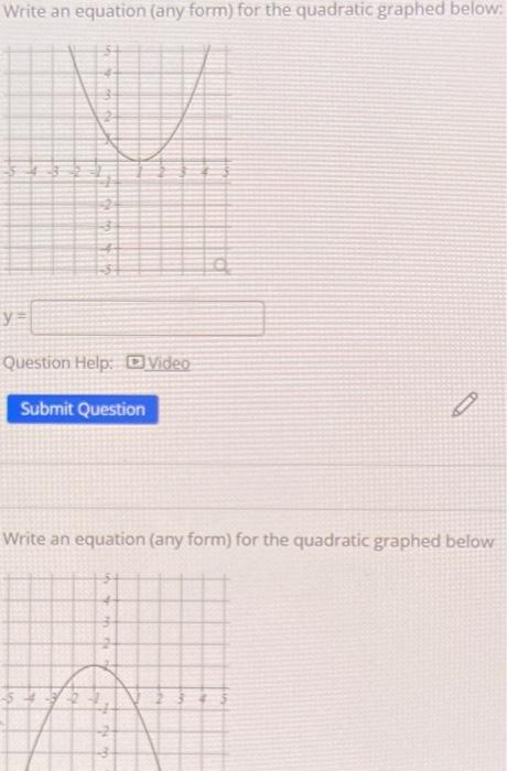 Solved Write an equation (any form) for the quadratic | Chegg.com