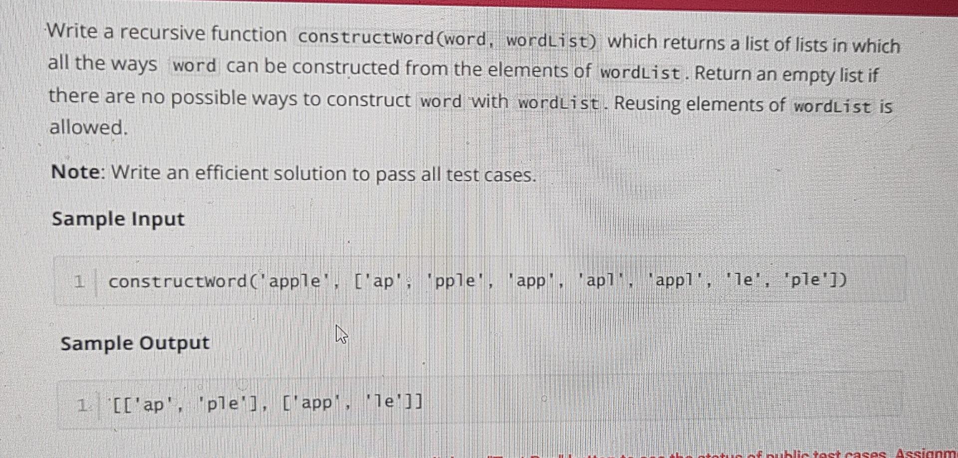 Solved Write a recursive function constructword (word, | Chegg.com