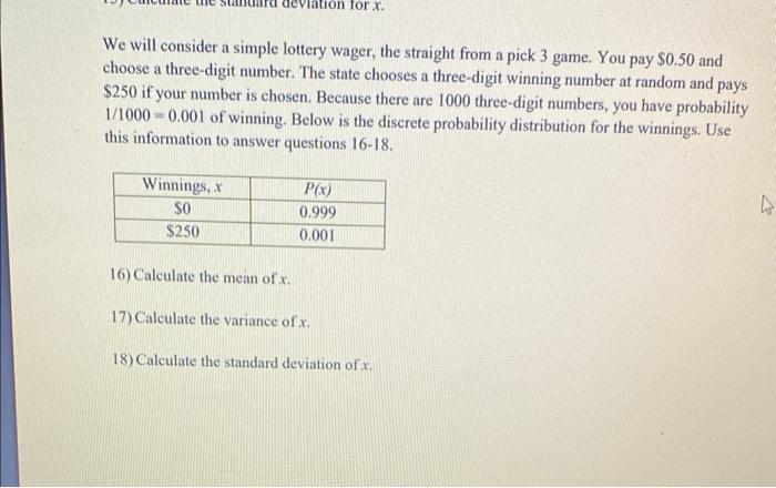 Solved We will consider a simple lottery wager, the straight | Chegg.com