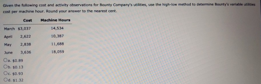 Solved Given the following cost and activity observations | Chegg.com