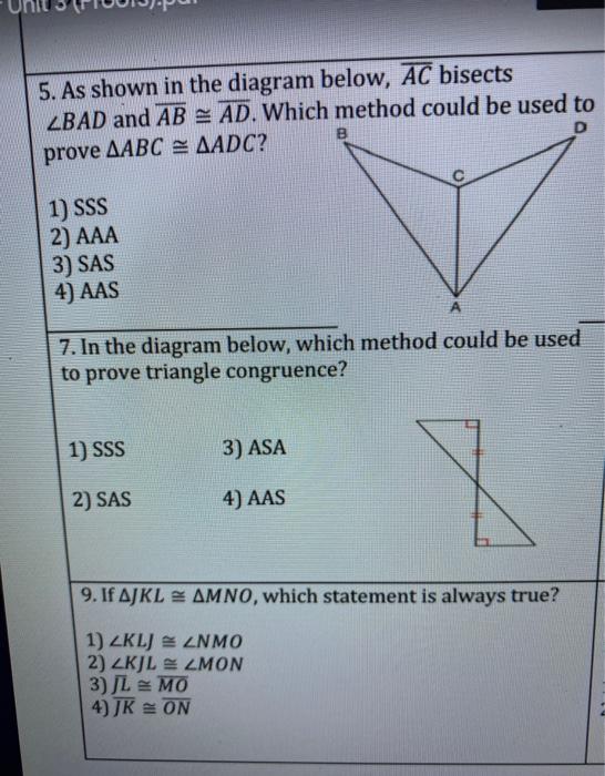 Solved 5. As shown in the diagram below, AC bisects ZBAD and | Chegg.com