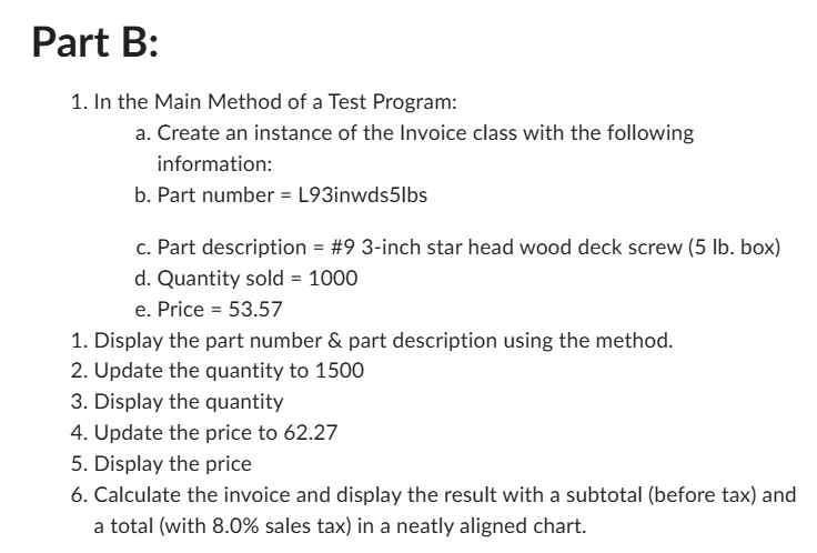 Solved This needs to be done in Java Please! Part B: In the | Chegg.com
