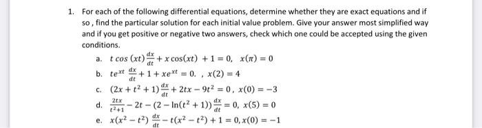 Solved 1. For each of the following differential equations, | Chegg.com