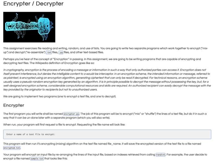 Solved Encrypter / Decrypter This assignment exercises filie | Chegg.com