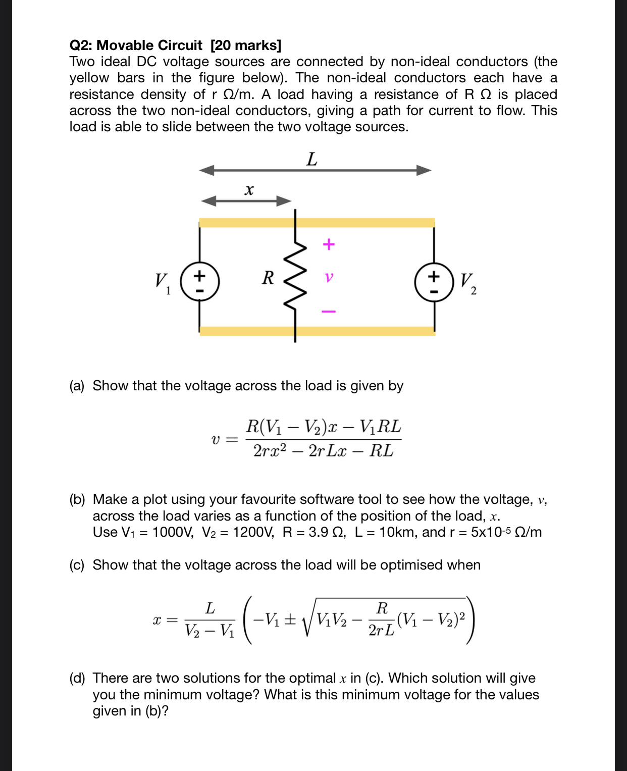 Solved Q2: Movable Circuit [20 ﻿marks]Two ideal DC voltage | Chegg.com