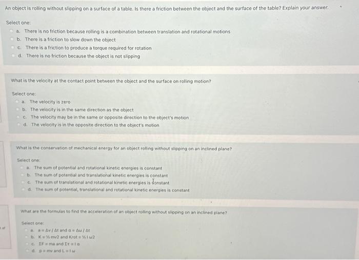 Solved An object is rolling without slipping on a surface of | Chegg.com