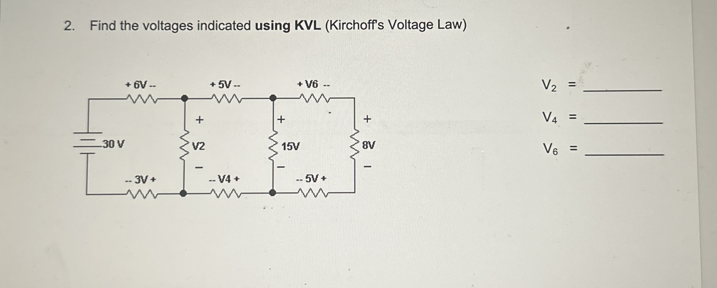 Solved Find the voltages indicated using KVL (Kirchoff's | Chegg.com