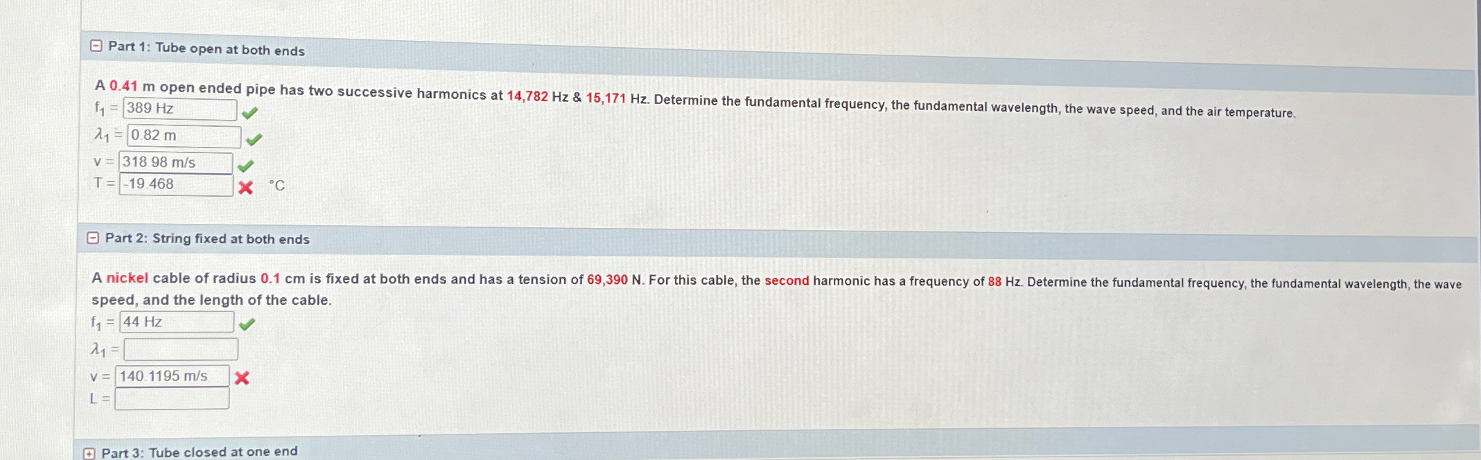 Solved Part 1: Tube open at both endsA 0.41m ﻿open ended | Chegg.com