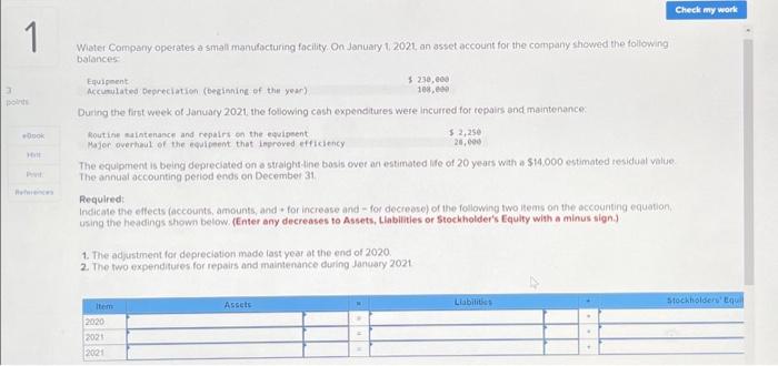 Solved 1 3 points eBook Hint Print References Wiater Company | Chegg.com